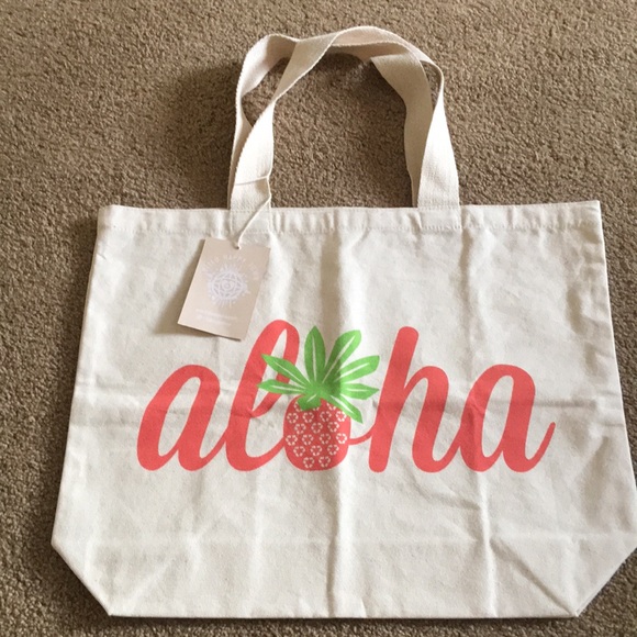 Bags | Hello Happy Town Aloha Canvas Tote | Poshmark